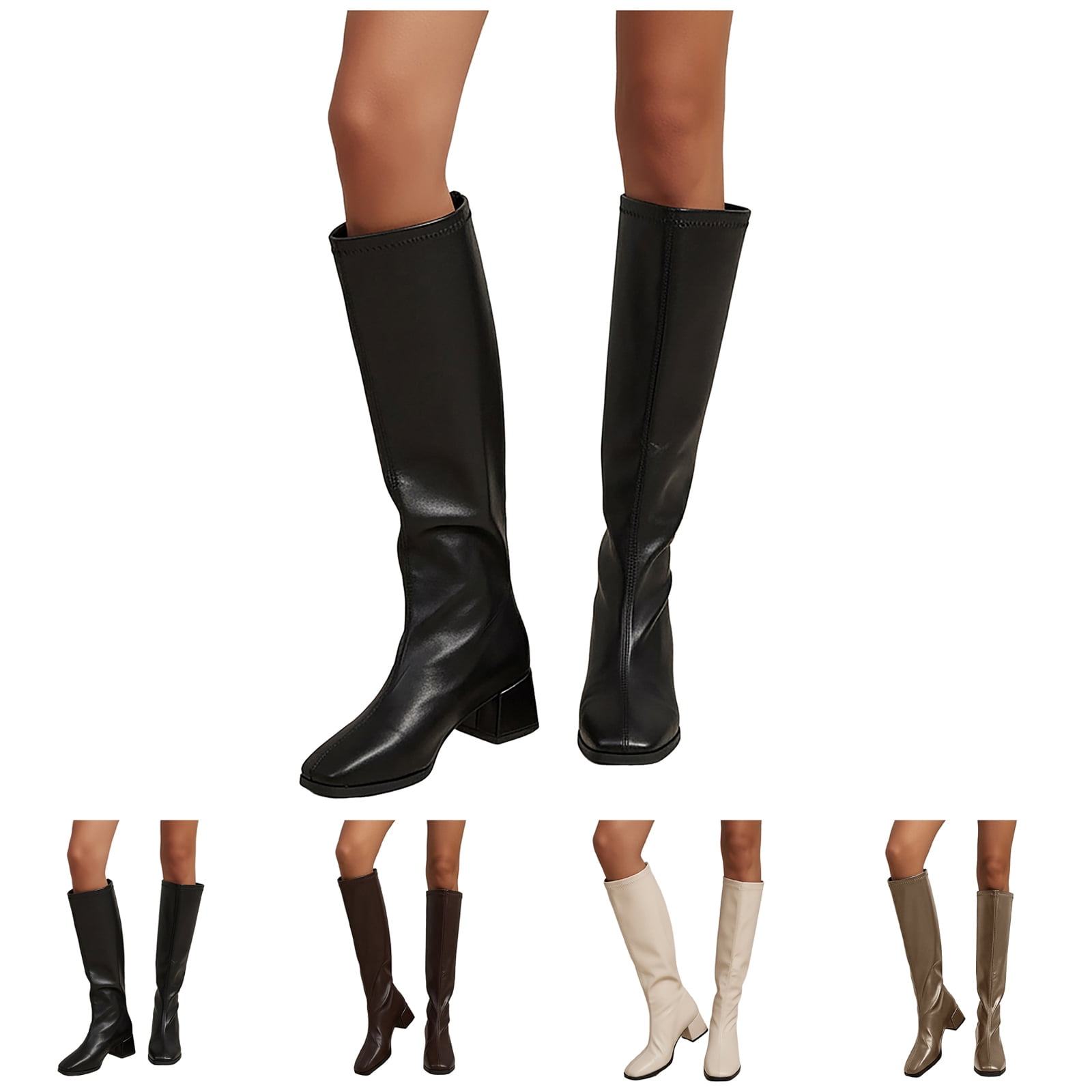 Click here for Dakaela Knee High Boots For Women Square Toe Chunk... prices