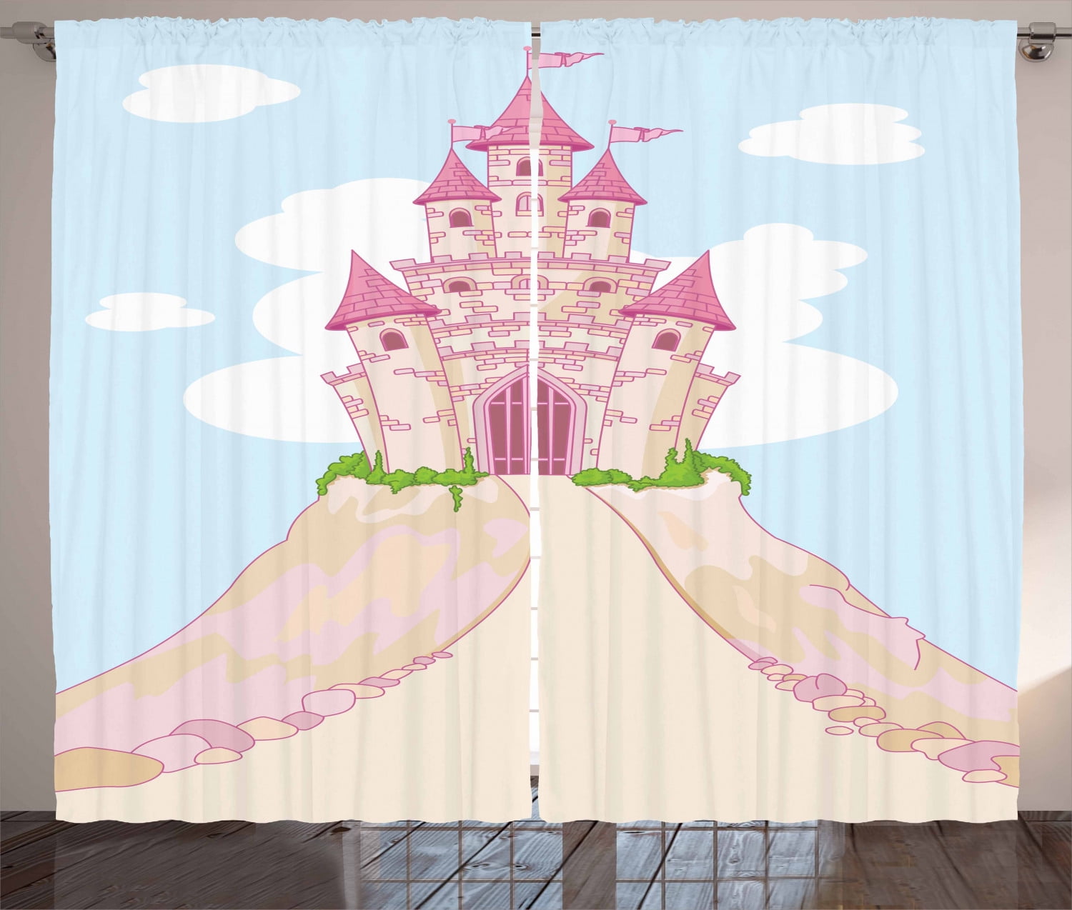 Fairy Tale Curtains 2 Panels Set, Magical Fairy Castle on Mountain with ...