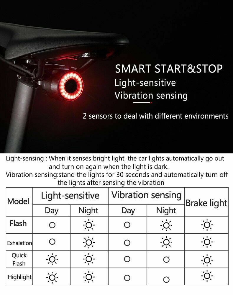 ROCKBROS Bike Tail Light Bike Rear Light Bicycle Smart Brake Sensor ...