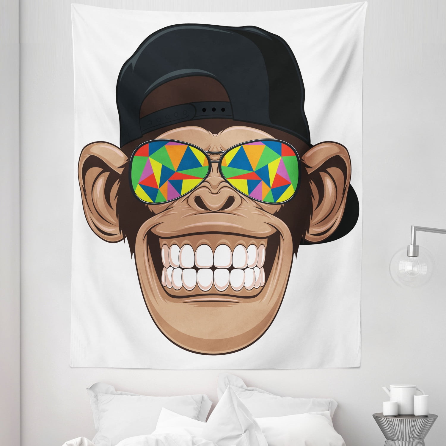 Funny Tapestry, Fun Hipster Monkey with Colorful Sunglasses and Hat ...