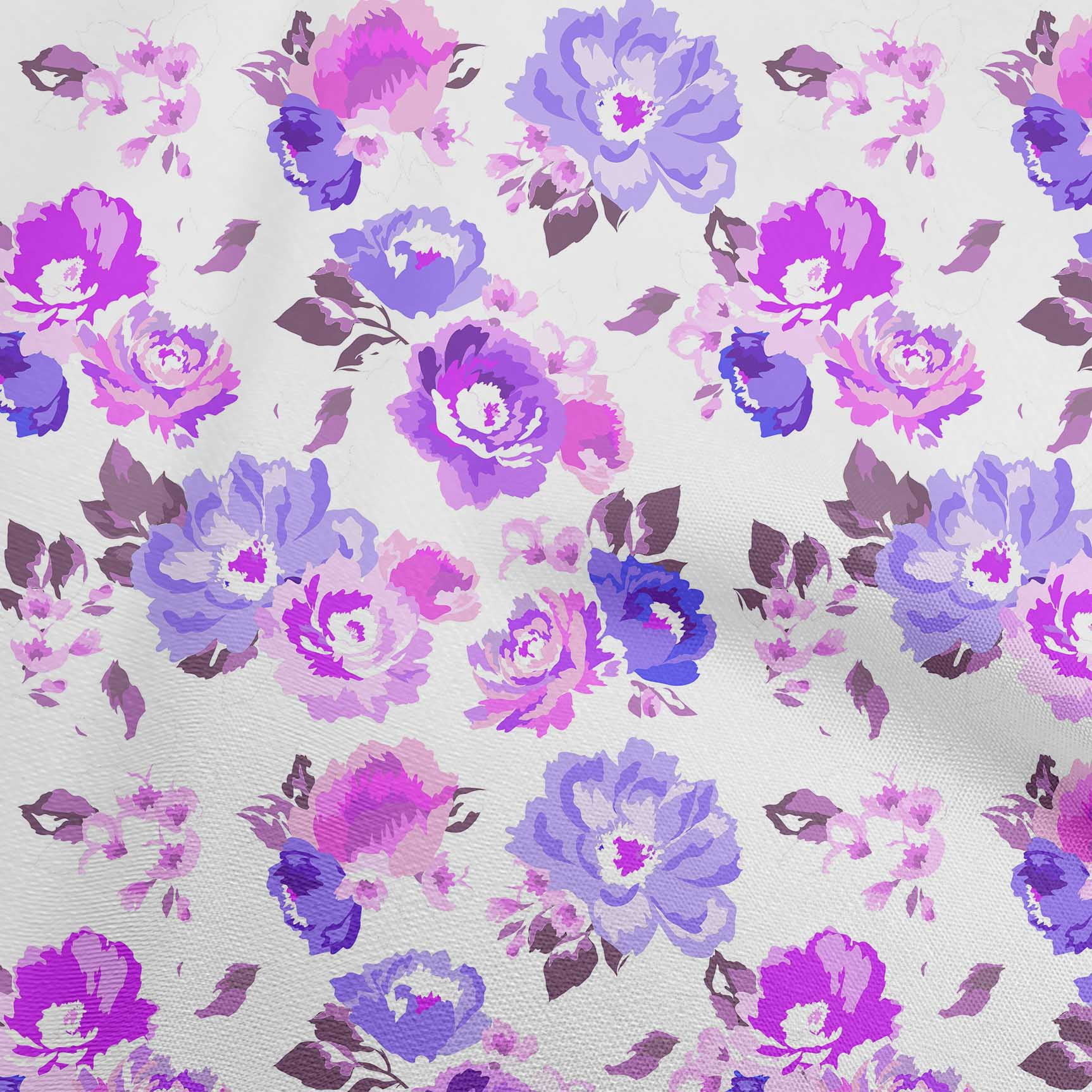 oneOone Cotton Poplin Purple Fabric Floral Sewing Material Print Fabric ...