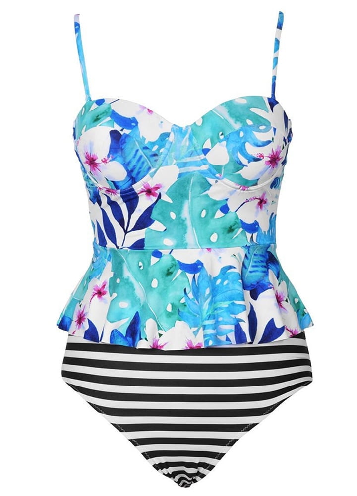 Chicuu Women Peplum Tankini Set Floral Print High Waist