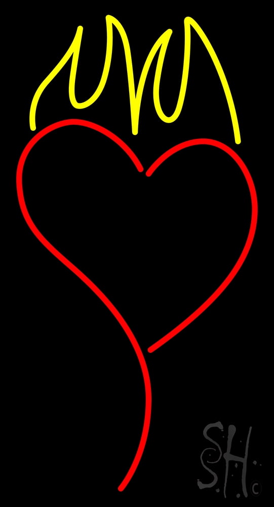 Heart With Flame LED Neon Sign 24" Tall x 13" Wide - inches Black ...