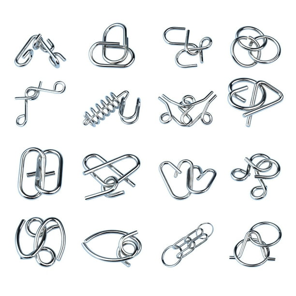 Metal Locking Puzzles,16pcs Metal Brain Teaser Physics Mind Metal ...