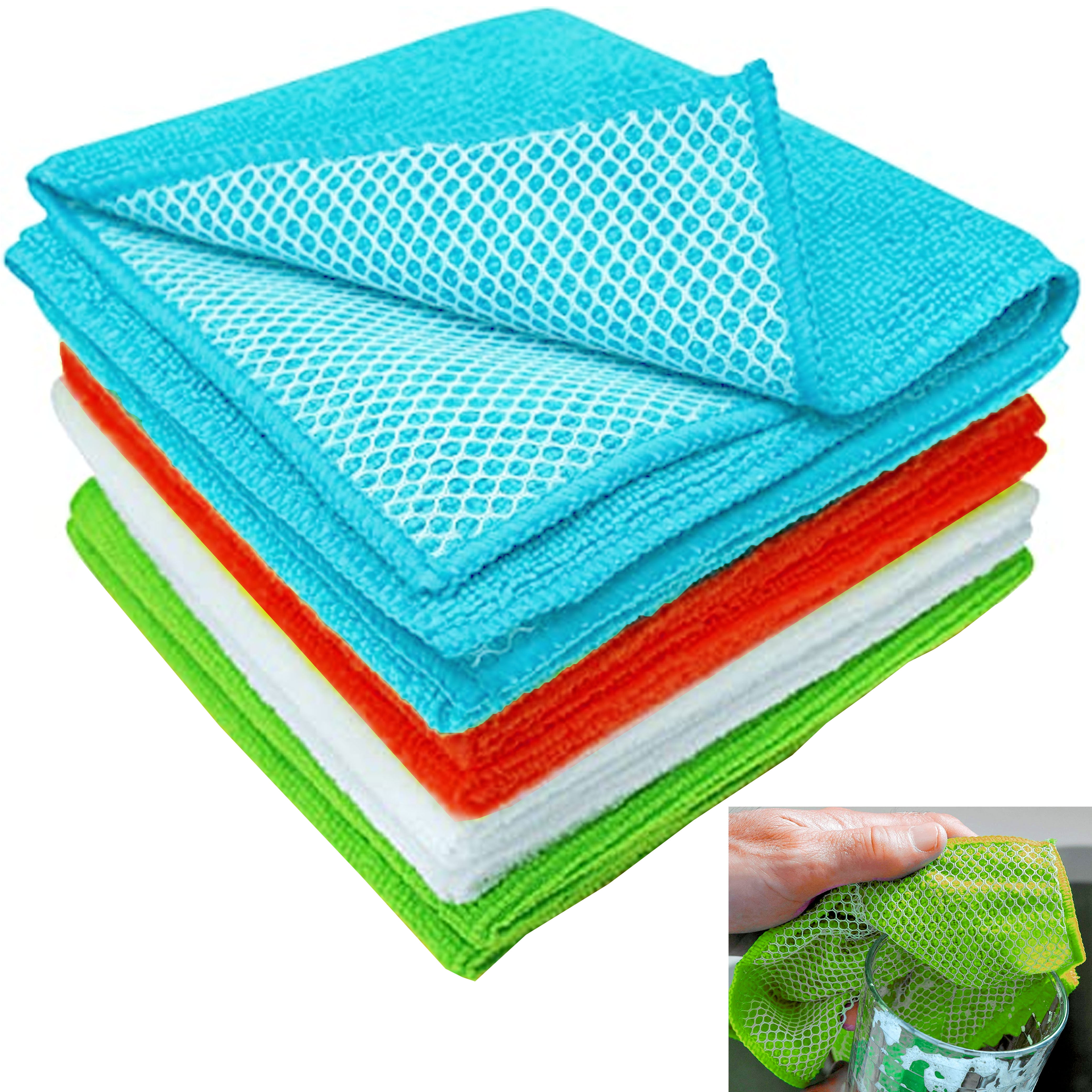 4 Pc Microfiber Cleaning Cloths Mesh Scouring Scrub Dish Car Wash ...