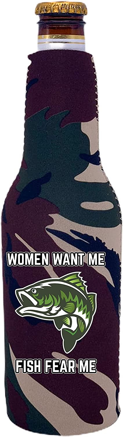 Women Want Me, Fish Fear Me Funny Zipper Beer Bottle Coolie (Camo ...