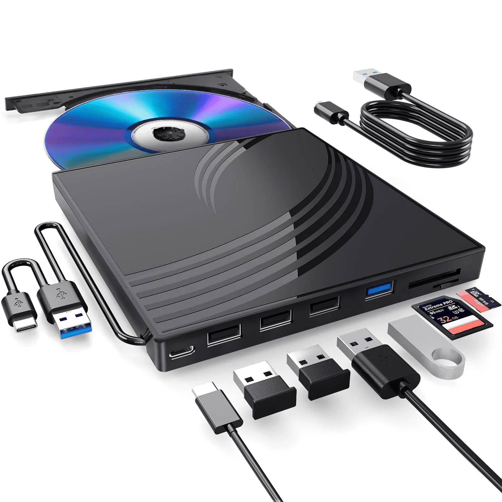 Open Box Finopo DVD BK2 8 in 1 External CD/DVD Drive for Laptop ...