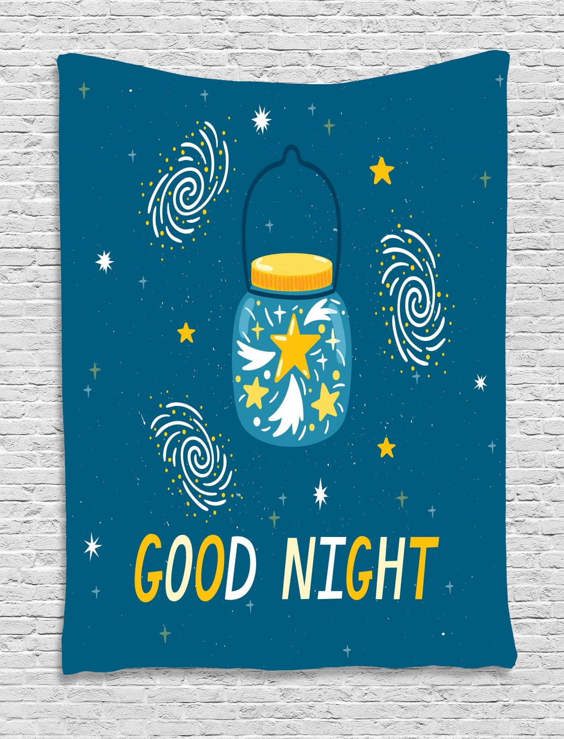 Sleep Tapestry, Night Background Glass Jar Galaxy Stars and Text ...