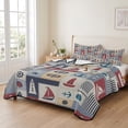 Coastal Ocean Sailboat Anchor Stripe 3 Pieces Quilt Set,1 Quilt with 2 ...