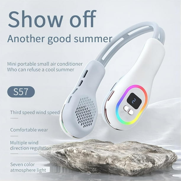 Neck Fan Wearable Hands Free Bladeless Neck Fan LED Colored Light 3 ...