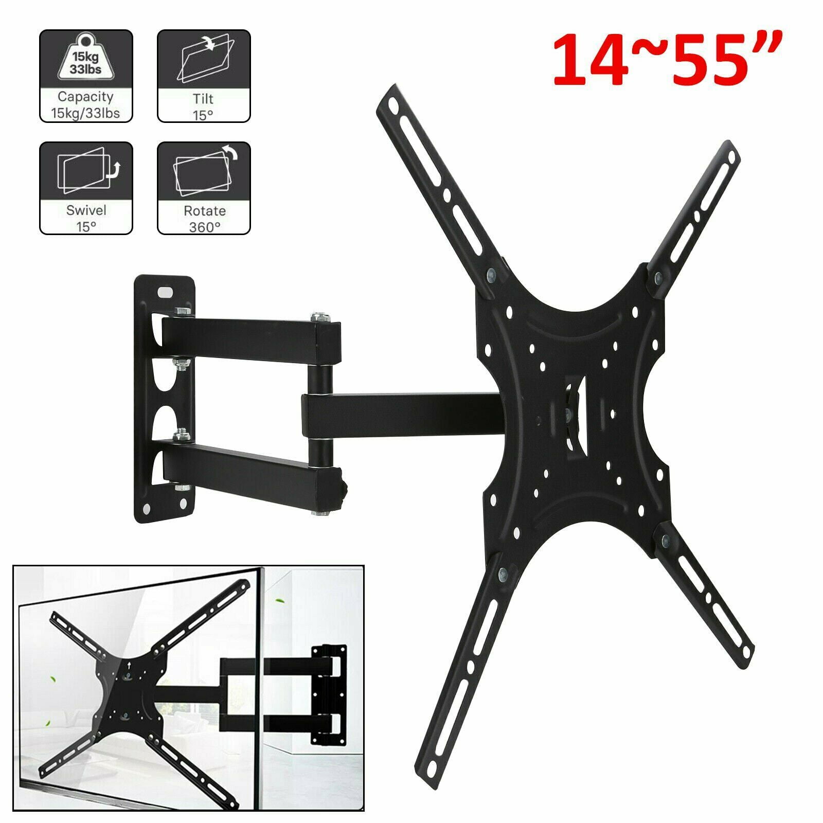 Full Motion 14"-55" LCD LED TV Wall Mount Retractable TV Rack Wall ...