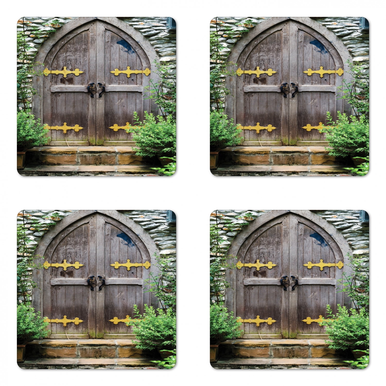 Rustic Coaster Set of 4, Unique Castle Traditional Middle Age Heritage ...