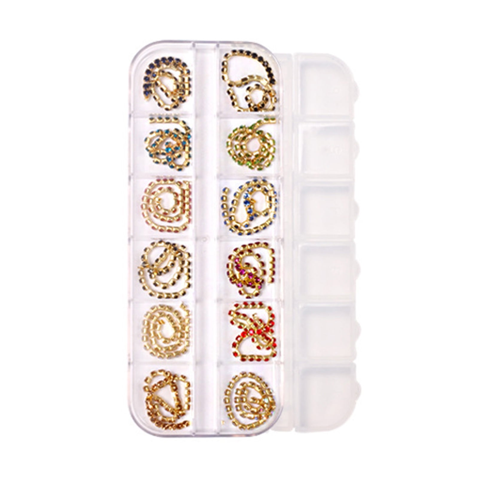 GROFRY 12 Grids/Box Nail Chain Glitter 3D Effect Alloy Nail Art Chain ...