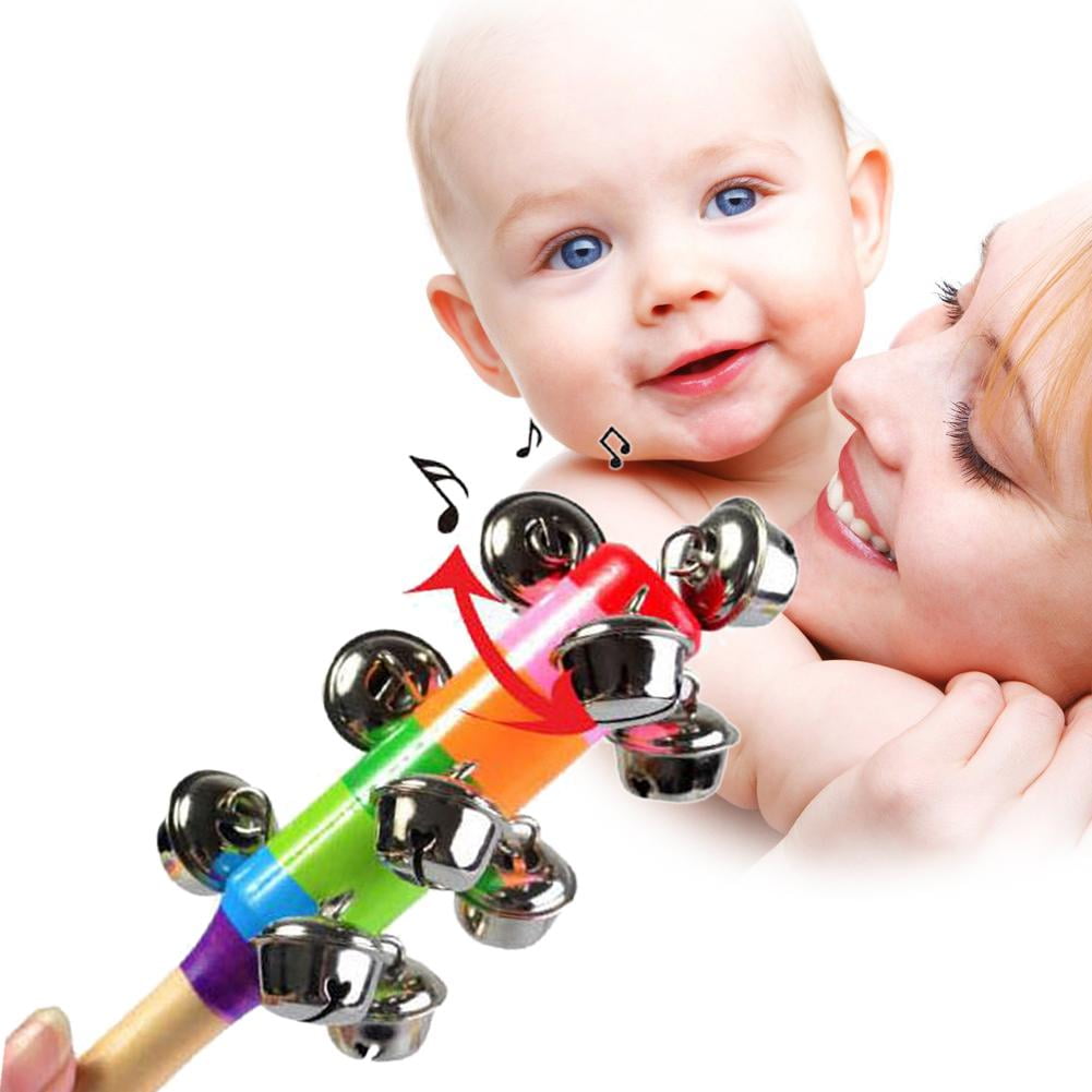 2x Cute Rainbow Baby Toy Pram Cuna Mango Campana de madera Stick Shaker ...