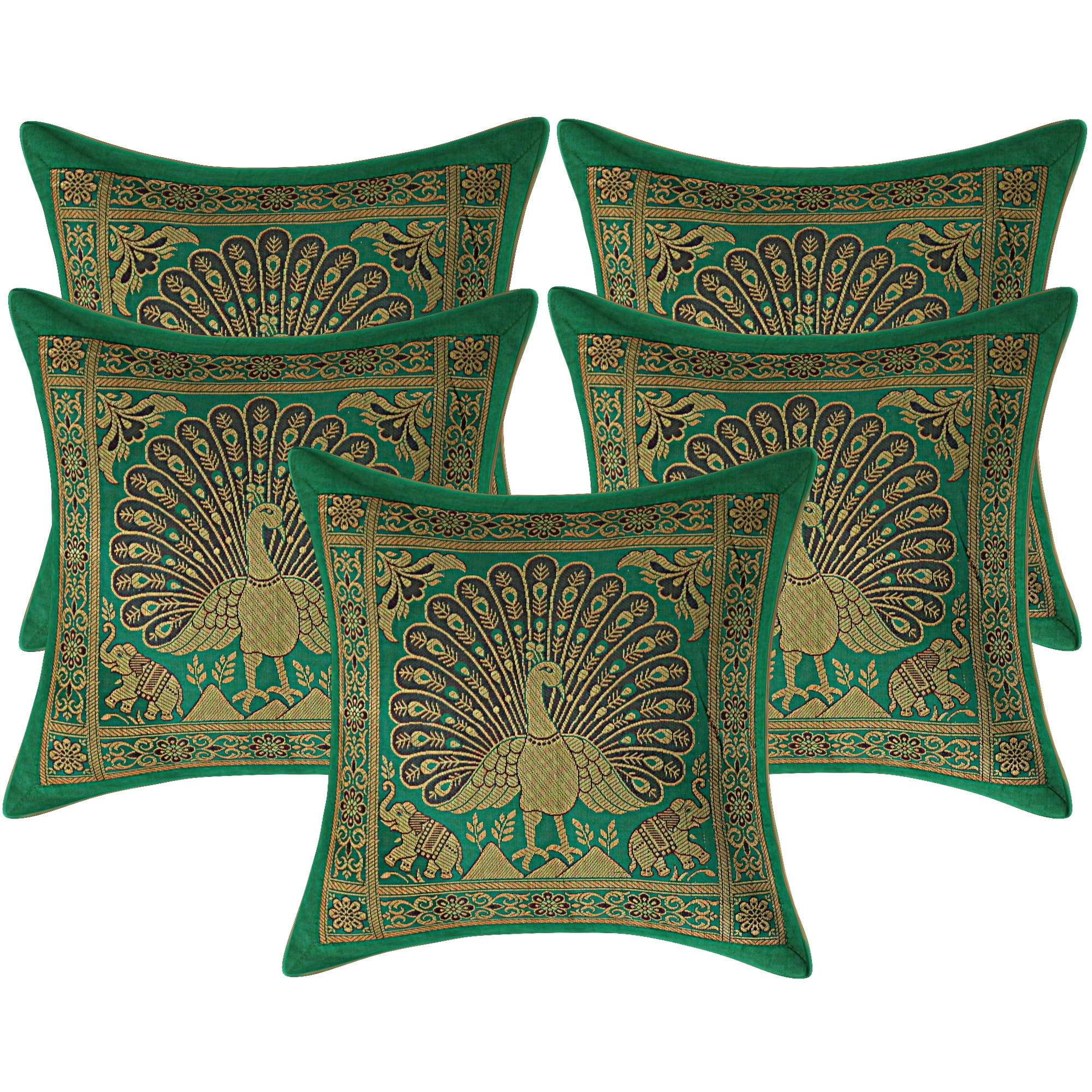 Stylo Culture Ethnic Boho Brocade Emerald Green And Gold Throw Pillow ...