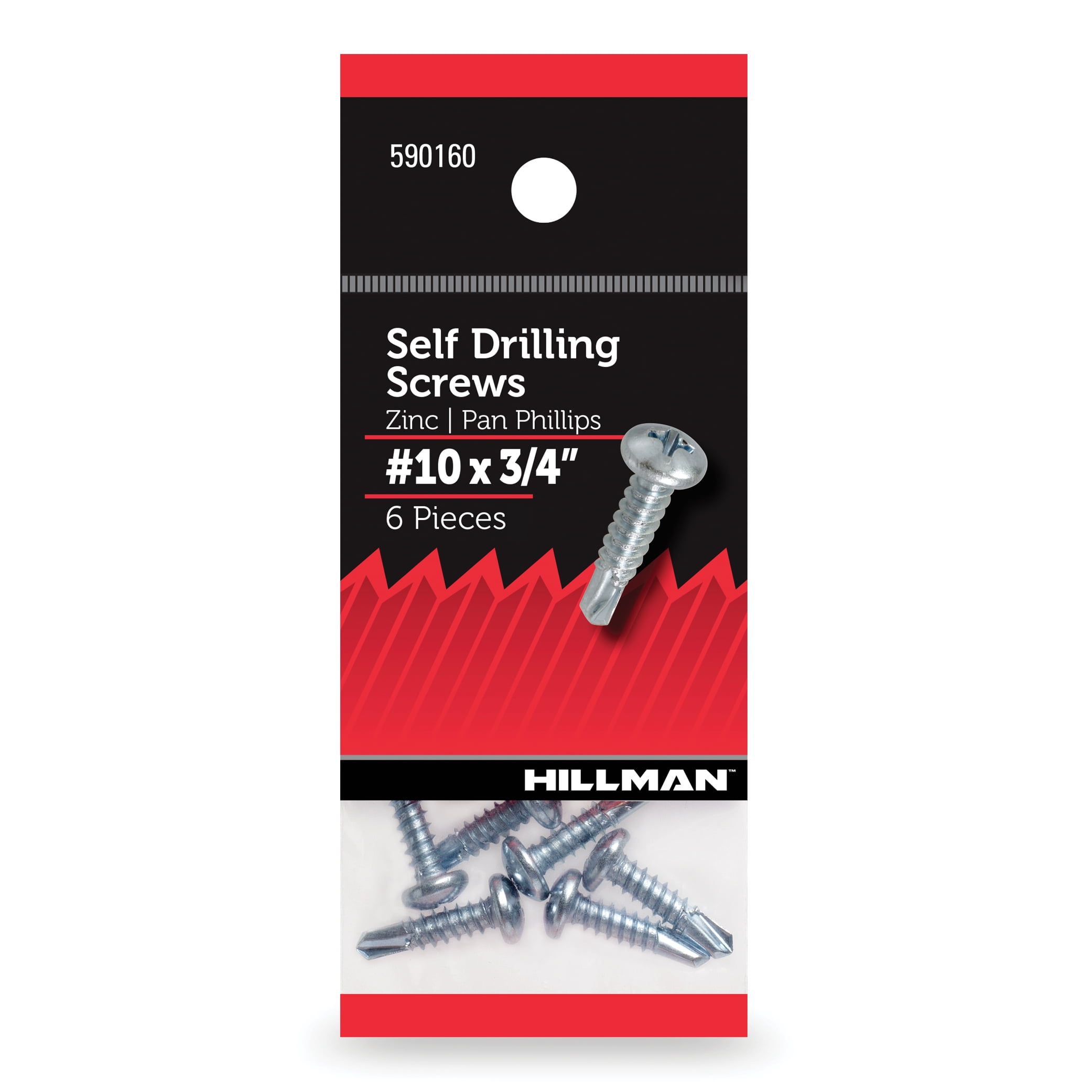 Hillman Self Drilling Screws, Hex Washer Head, #10 x 3/4" Zinc Plated ...