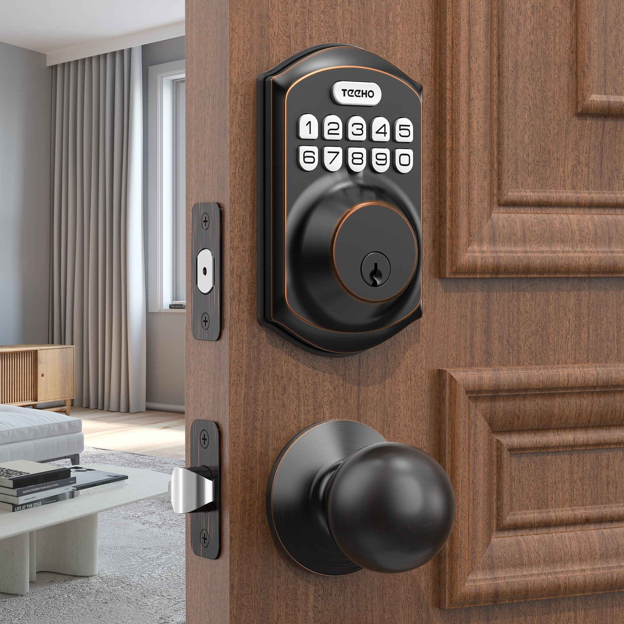 TEEHO TE001K Keyless Entry Keypad Smart Deadbolt Door Lock with Door ...