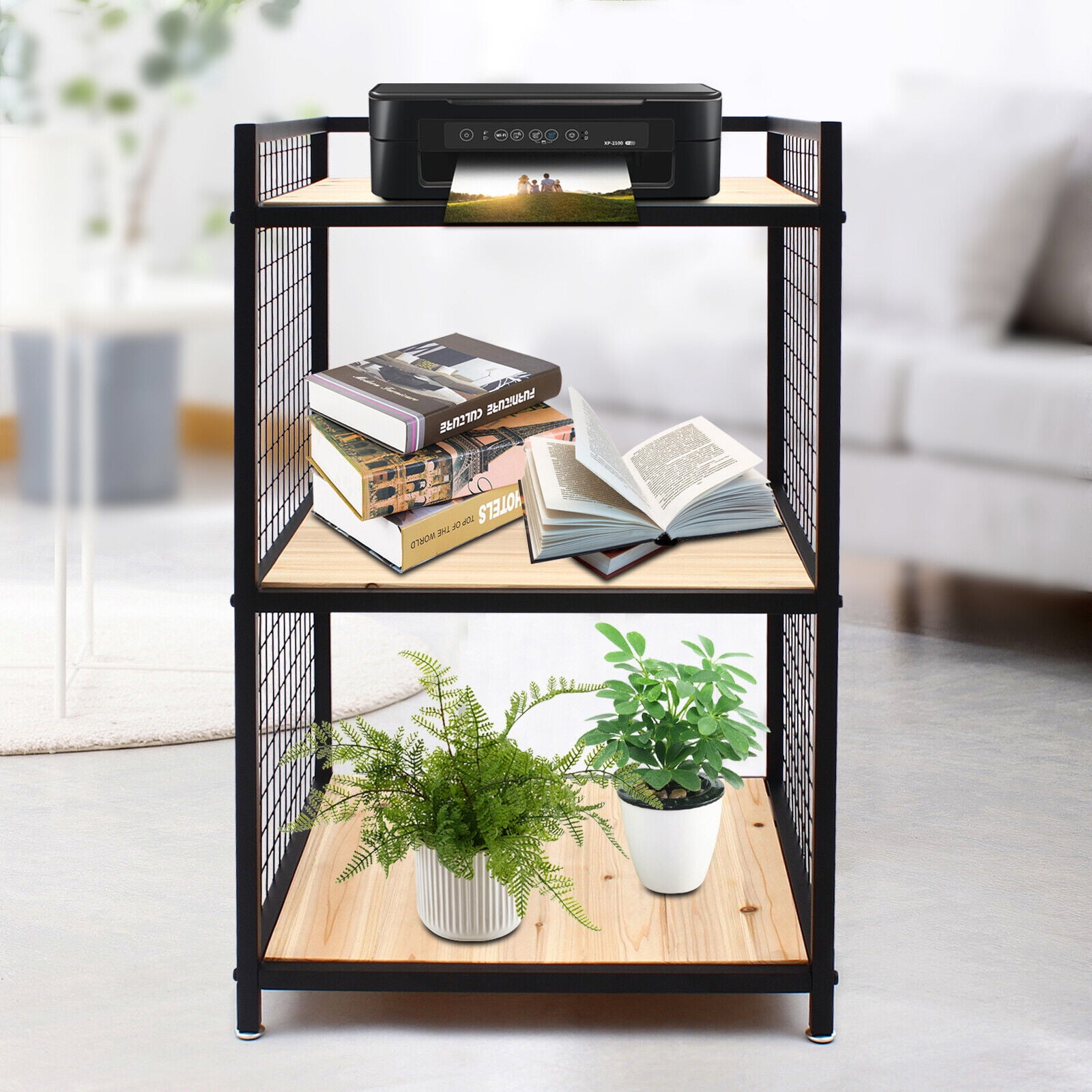 Miumaeov 3 Layers Home Storage Stand Wood/Iron Utility Display Shelf ...