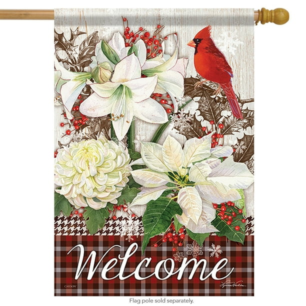Winter Blooms Welcome Floral House Flag Double Sided Holiday 28" x 40 ...