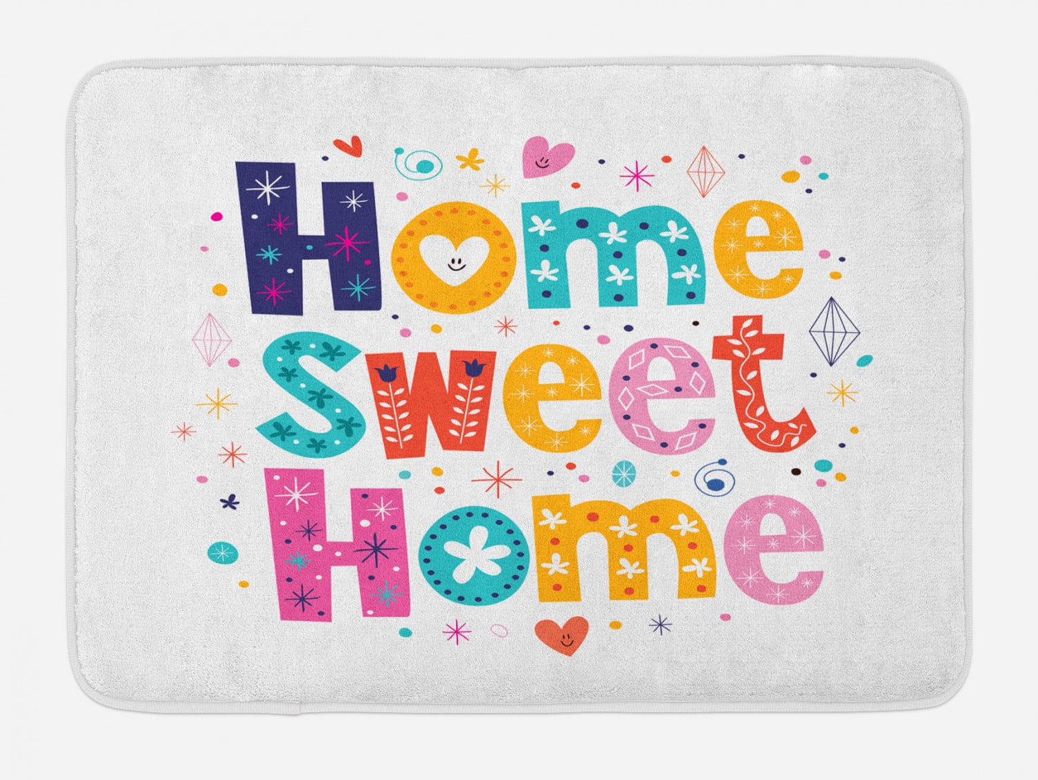 Home Sweet Home Bath Mat, Typography Lettering in Lively Colors and ...