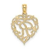 14K Yellow Gold Heart Shape Fancy Script Letter R Initial Charm Pendant ...