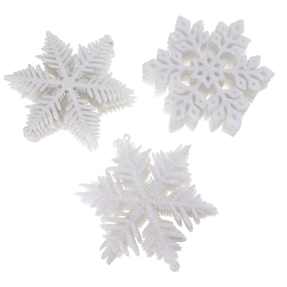 Plastic Glitter Snowflakes Christmas Ornaments, White, 4-Inch, 3-Packs ...