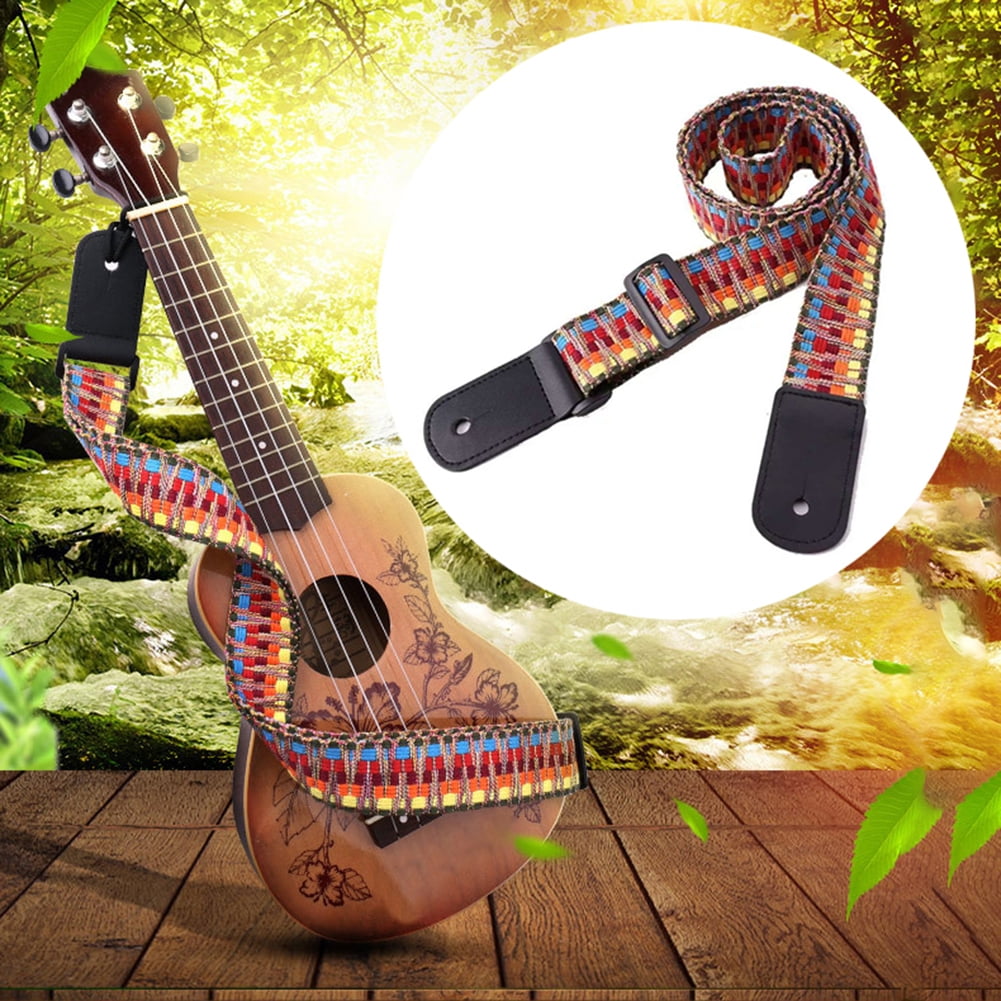 Ethnic Colorful Weaving Adjustable Cotton Faux Leather Ukulele Shoulder ...