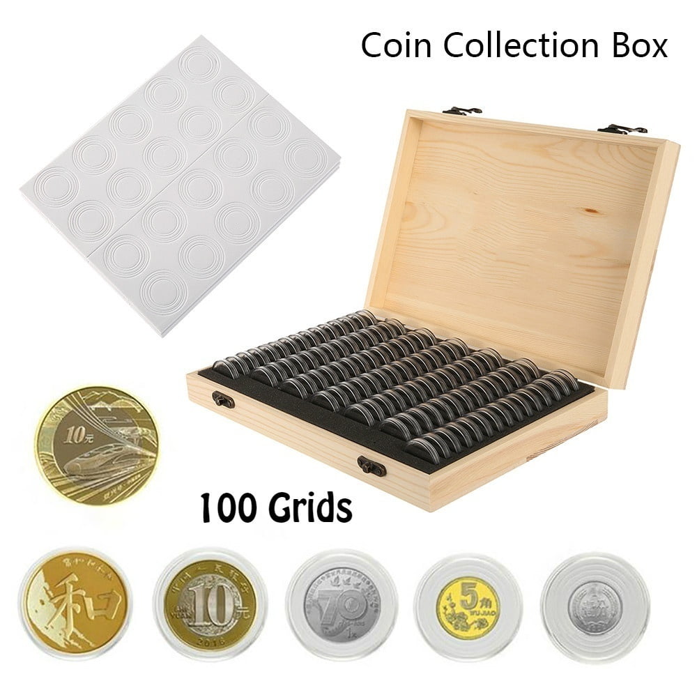 100 Grids Wooden Coins Display Storage Box Case for Collectible Coin ...