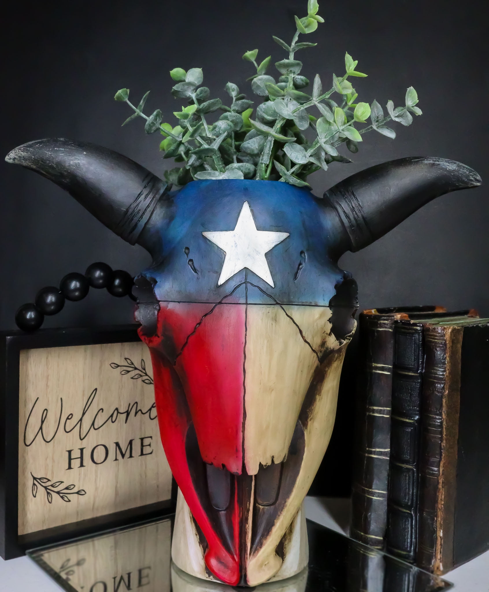 Western Patriotic Texas State Flag Lone Star Rustic Cow Skull Vase ...