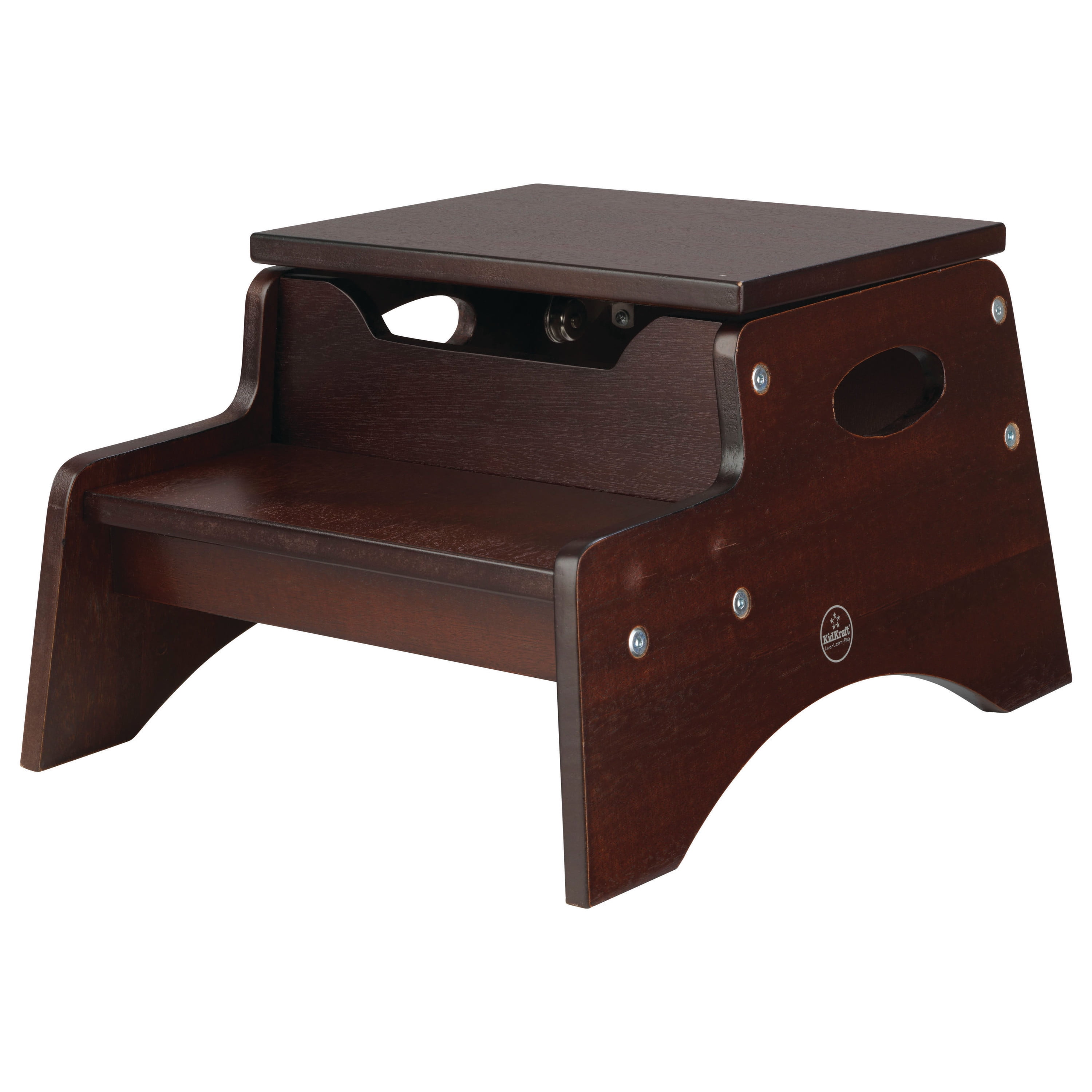 KidKraft Wooden Step 'N Store Stool with Handles and Storage, Espresso ...