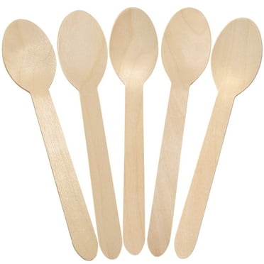 LotFancy 100 Mini Disposable Wooden Spoons, 6.25 in, Biodegradable ...