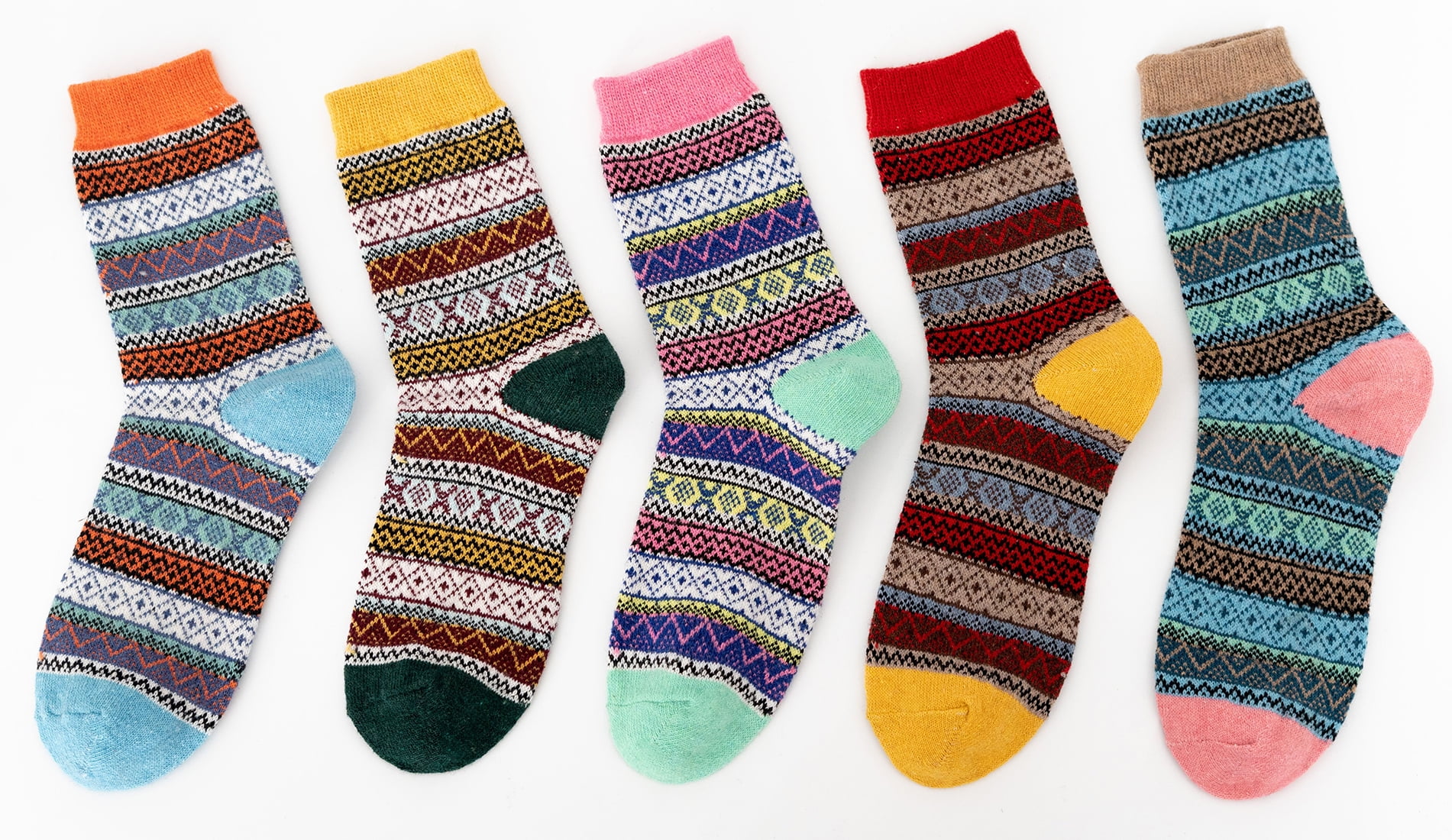 5 Pairs Womens Multicolor Fashion Warm Wool Cotton Thick Winter Crew