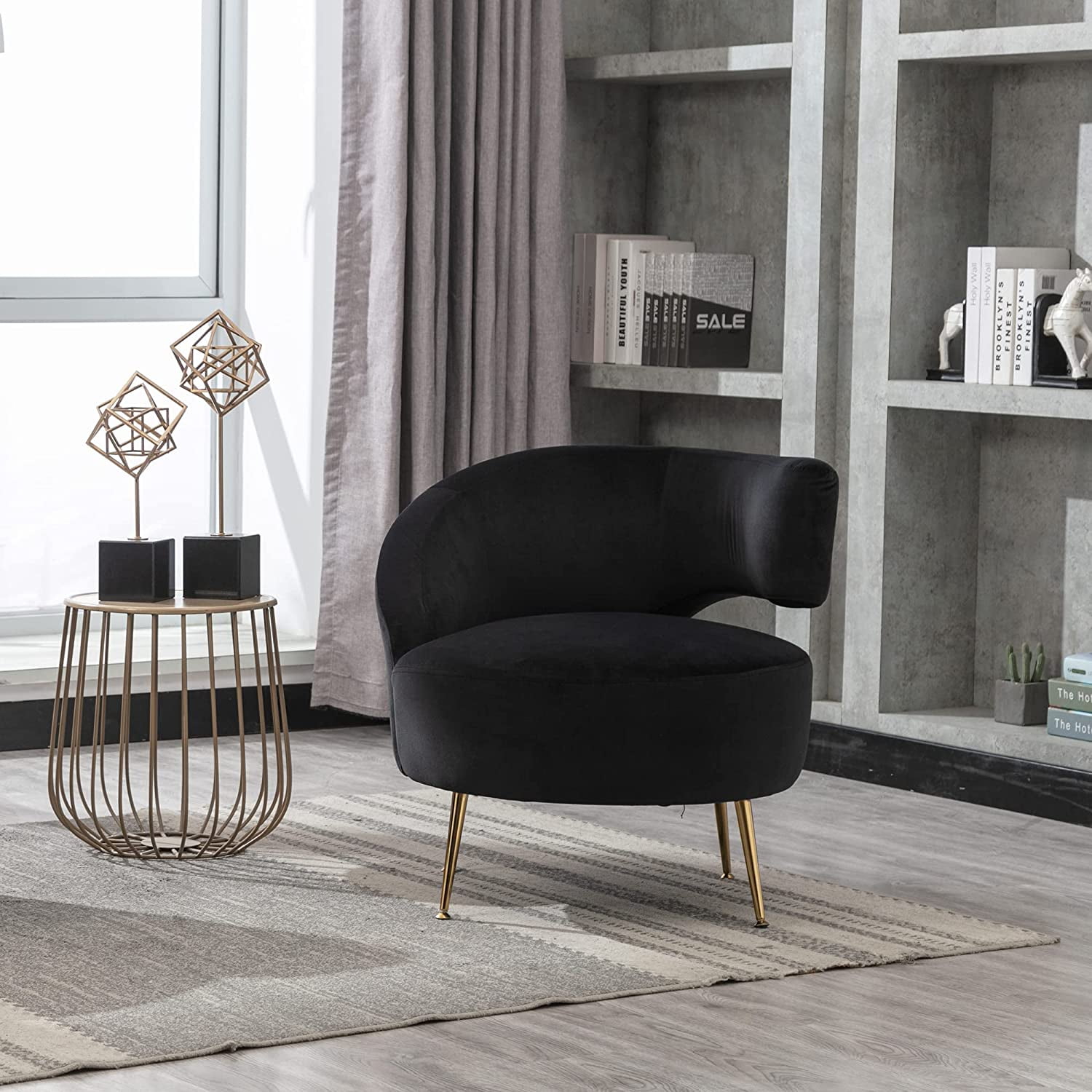 Tabaray Velvet Barrel Accent Chair with Golden Feet, Modern Design ...