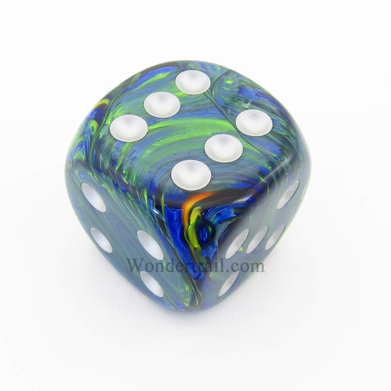 Green Festive Die with Silver Pips D6 50mm (1.97in) Pack of 1 Chessex ...