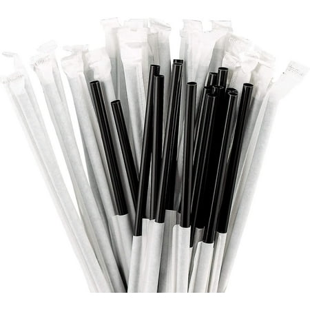 Black Plastic Straws Individually Wrapped 1000 Pack - 8 Inch 0.24" Wide ...