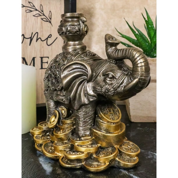 Feng Shui Auspicious Elephant With Trunk Up Standing On Gold Ingot ...