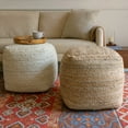 Ox Bay Sage Square Ivory Braided Indoor Pouf Ottoman, 18"H x 18"W ...