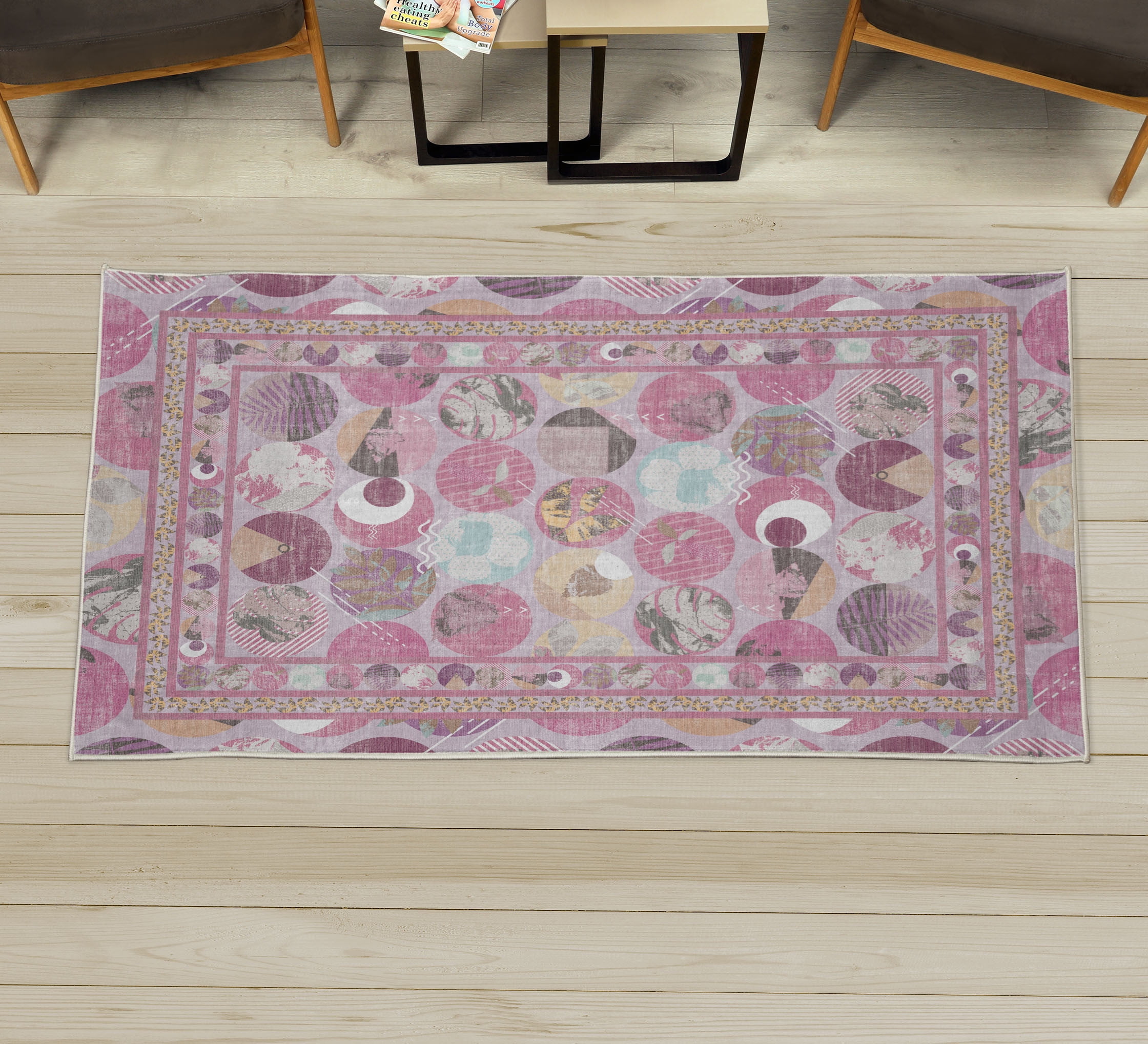Floral Decorative Rug, Colorful Pastel Rounds with Exotic Tropical ...