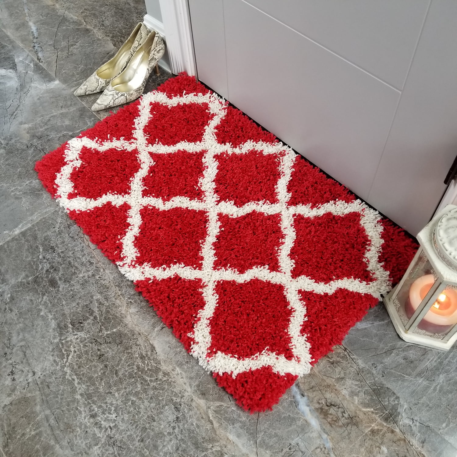 Maxy Home Bella Trellis Red 1 ft. 8 in. x 2 ft. 7 in. Shag Door Mat ...