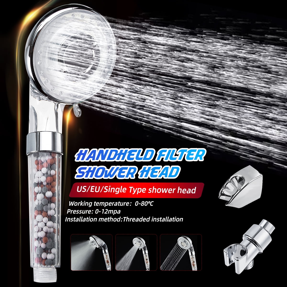 Ionic Shower Head High Pressure Water Saving 3 Mode Function Filtered