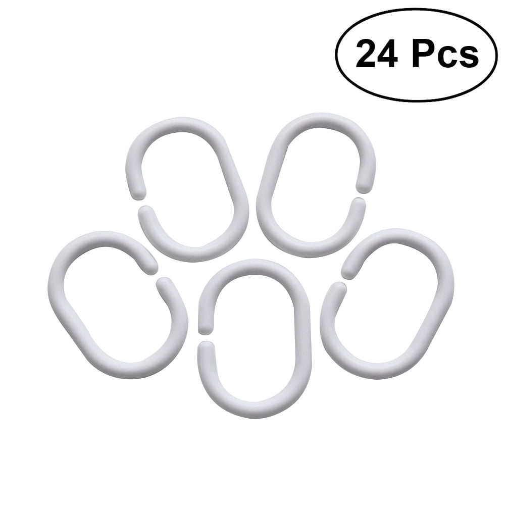 24pcs White Plastic Shower Curtain Hooks Rings C Rings Hanger Bath ...