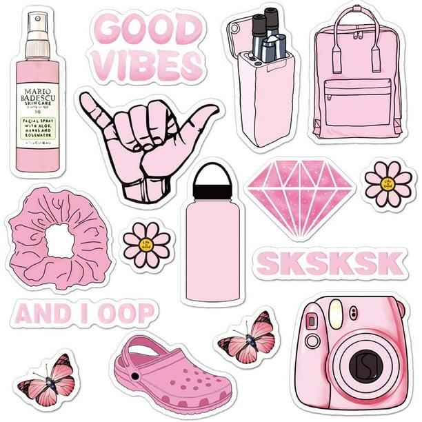 HTAIGUO VSCO Stickers, Light Pink Vinyl Waterproof Water Bottle ...