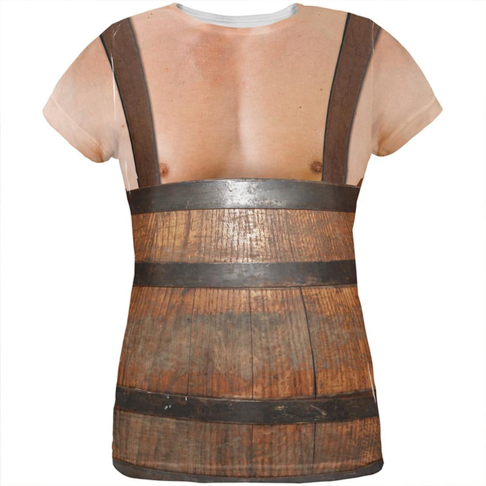 Halloween Man in Barrel Suspenders Costume All Over Womens T Shirt ...