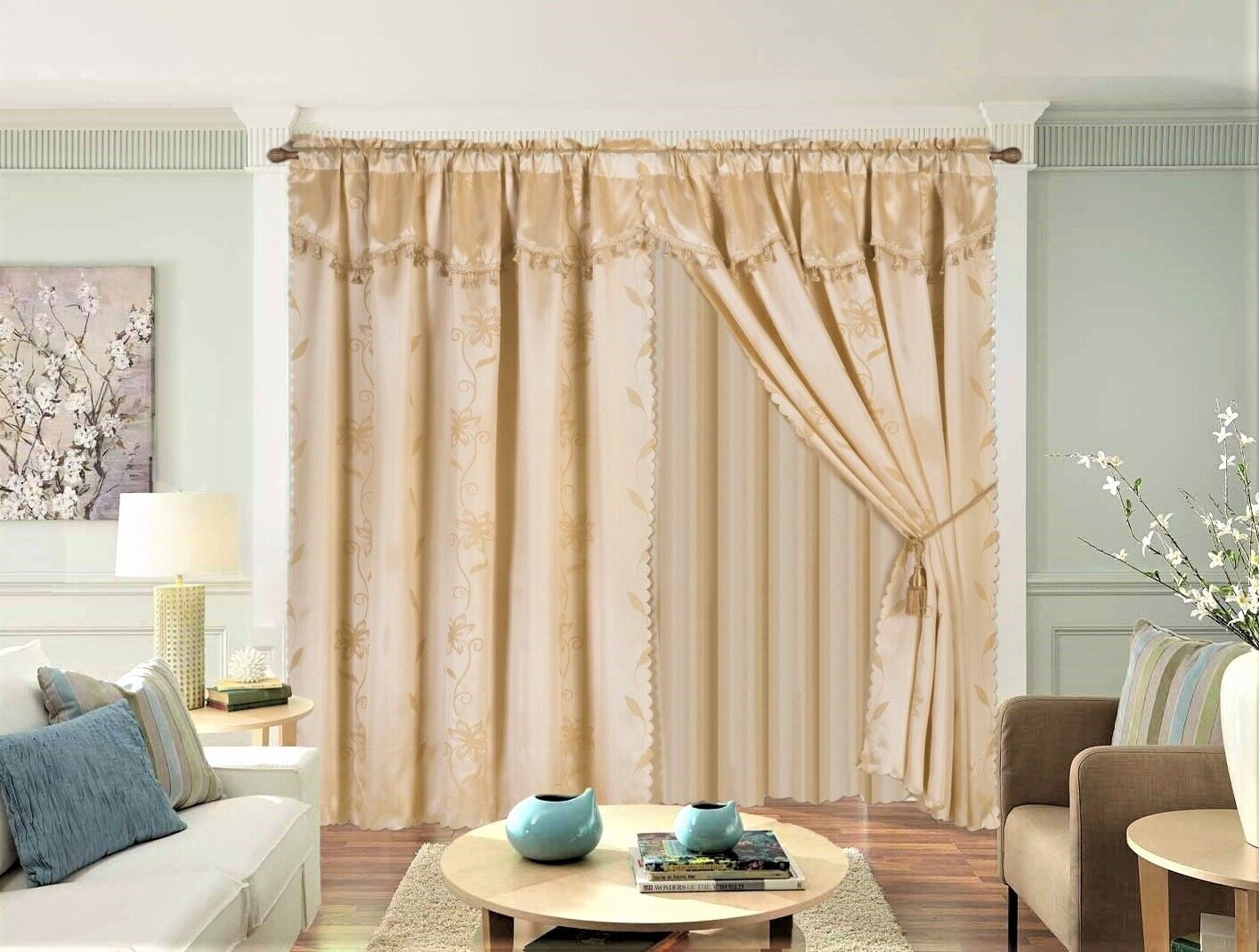 NADA Gold color 8 piece complete set window curtain panels, matching ...
