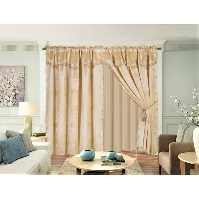 NADA Gold color 8 piece complete set window curtain panels, matching ...