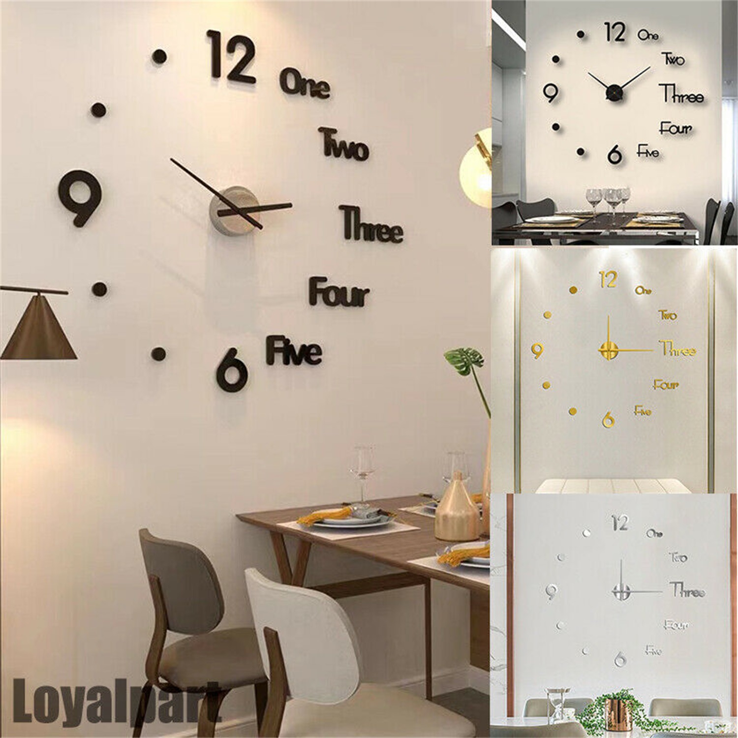 KingShop 3D Large Wall Clock Mirror Surface Modern DIY Sticker Acrylic ...
