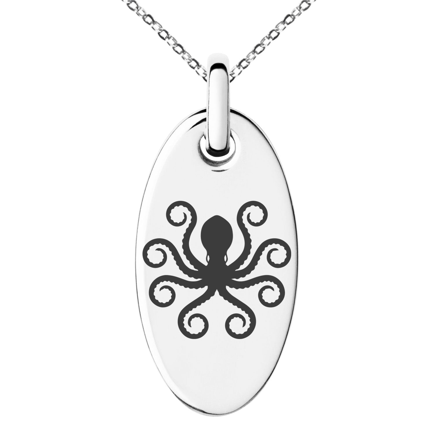 Stainless Steel Legendary Kraken Engraved Small Oval Charm Pendant ...