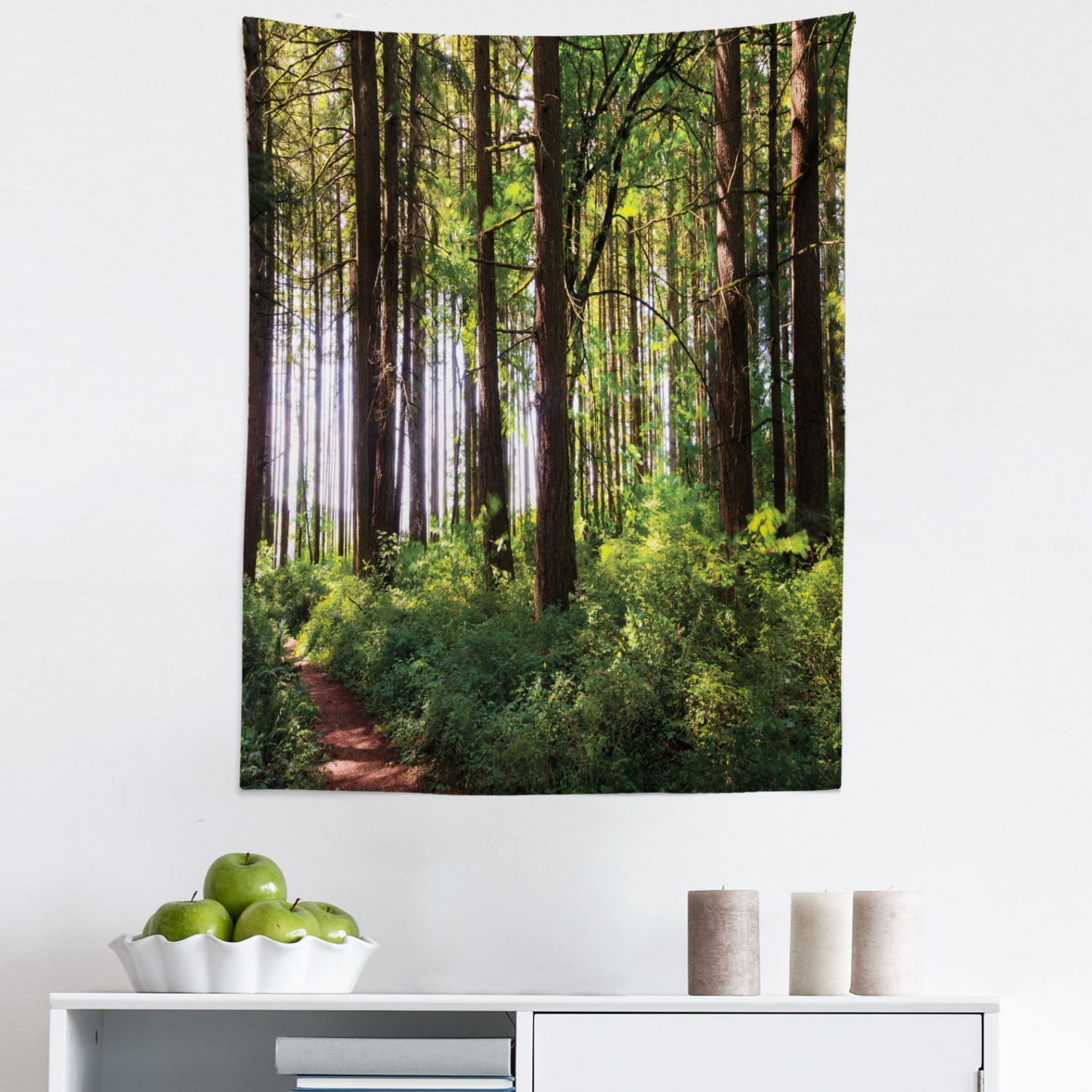 Forest Tapestry, Pathway in a Shady Forest of Bushes and Thick Trunks ...
