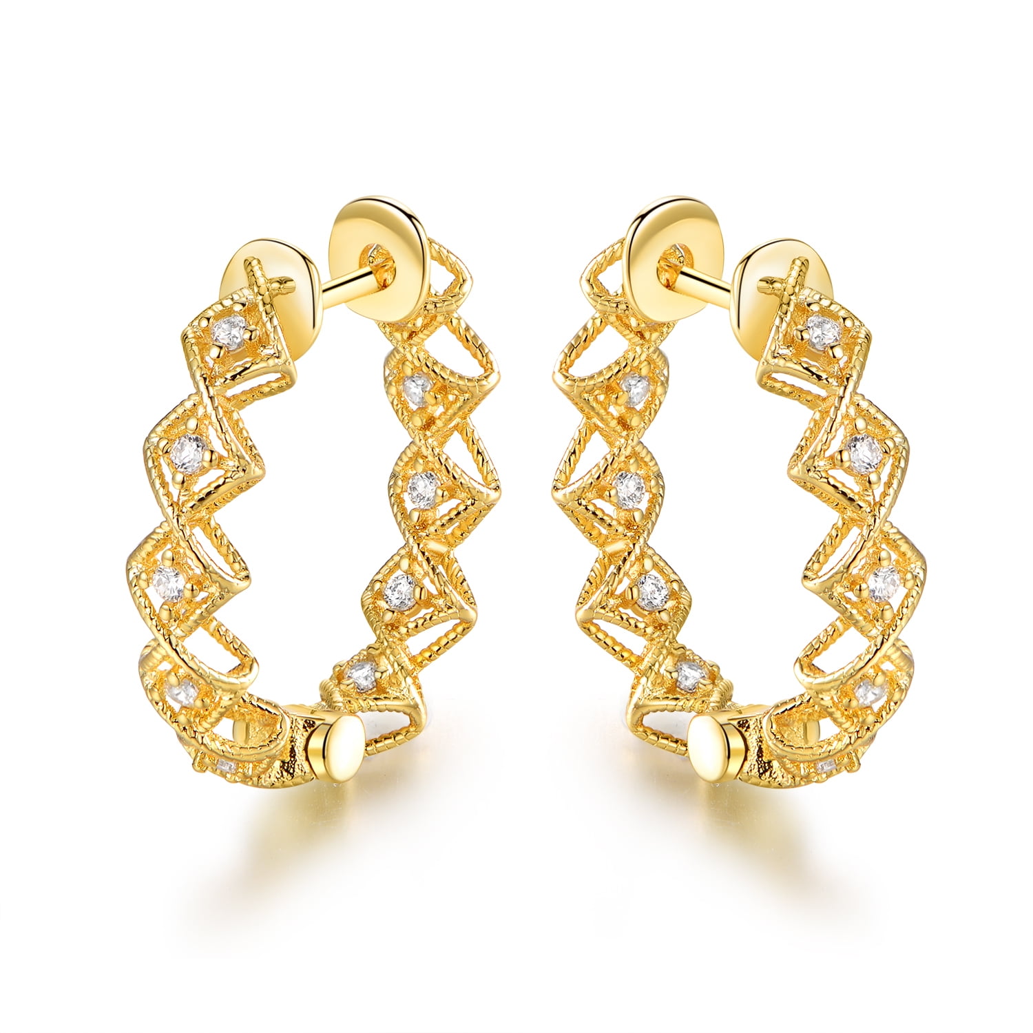 Peermont Jewelry 18k Gold Plated Crystal Cutout Hoop Earrings Made
