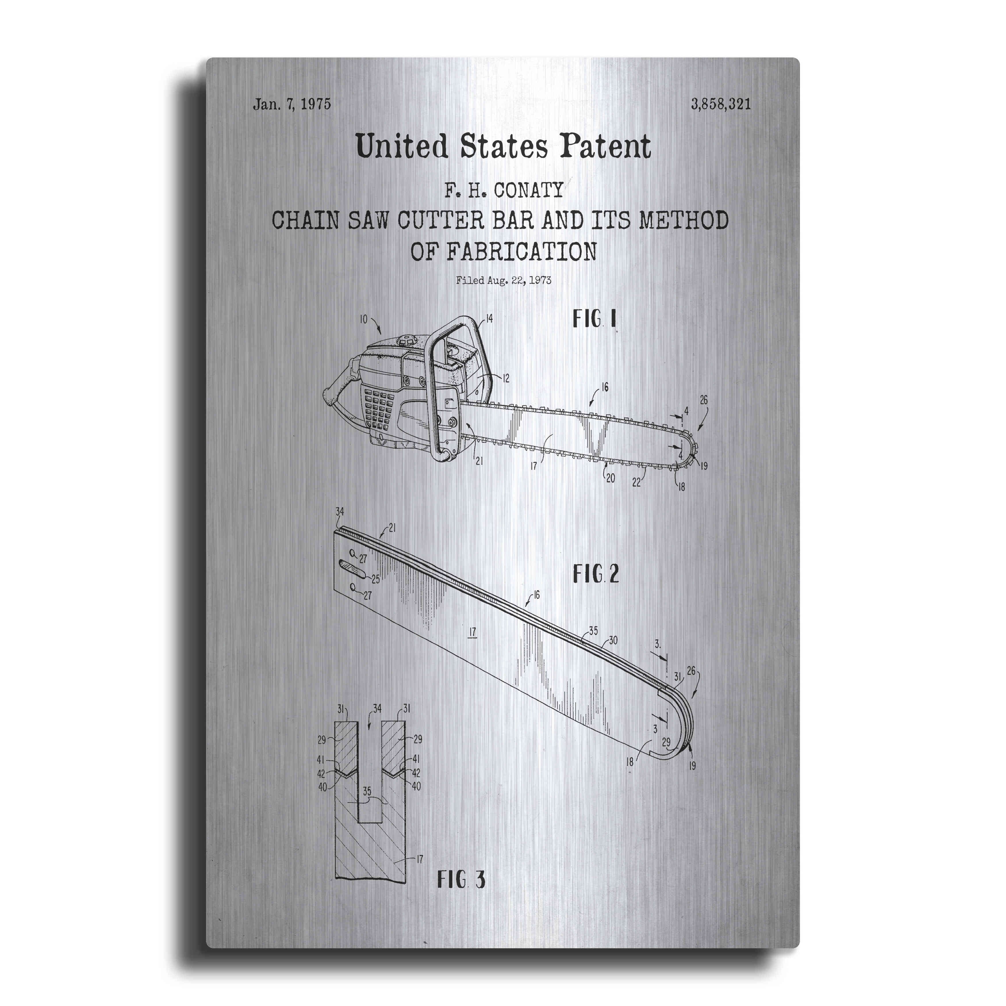 Luxe Metal Art 'Chainsaw Blueprint Patent White' Acrylic Glass Wall Art ...